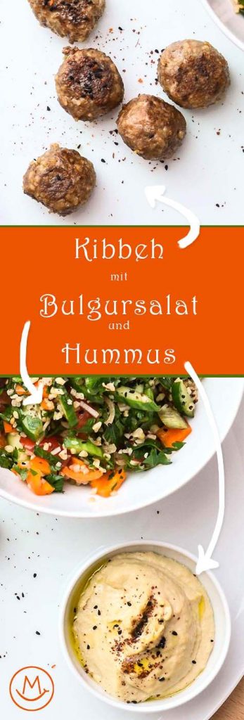 Kibbeh mit Bulgursalat und Hummus - mampfness